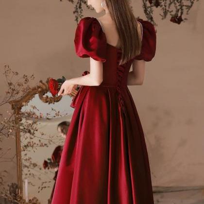 Vintage-inspired Ruby Red Puff Sleeve Homecoming Dress on Luulla
