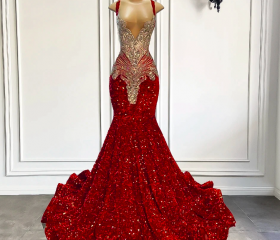 Gorgeous Long Prom Dresses 2023 Mermaid Style Luxury Sparkly Silver Crystals Red Sequin Black ...