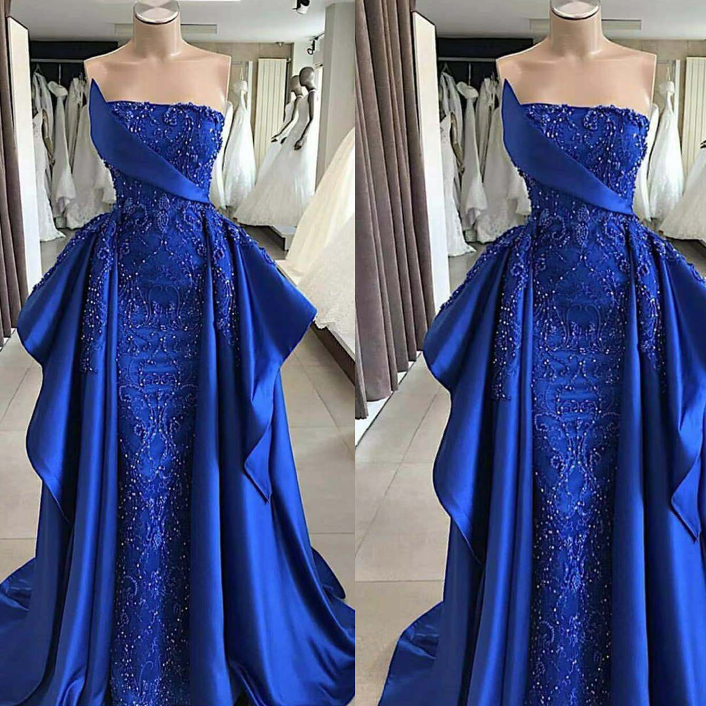Royal Blue Prom Dresses, Strapless Neckline Evening Dresses, A Line ...