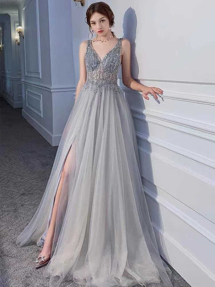 Crystal Prom Dresses, Beaded Prom Dresses, A Line Prom Dresses, Tulle ...