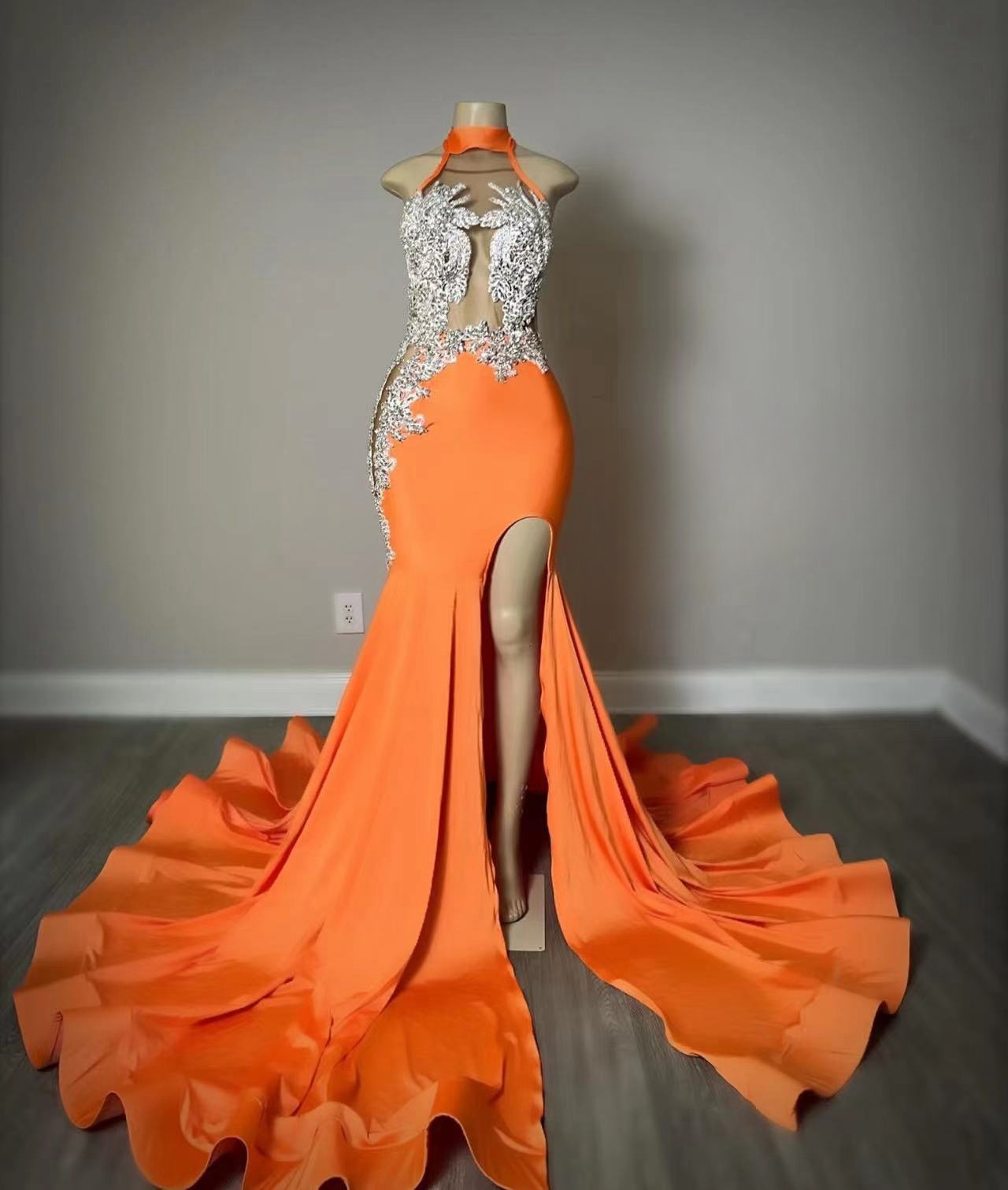 Orange Prom Dresses Long For Women 2025 Embroidery Lace Beading Pearls Mermaid Formal Evening ...