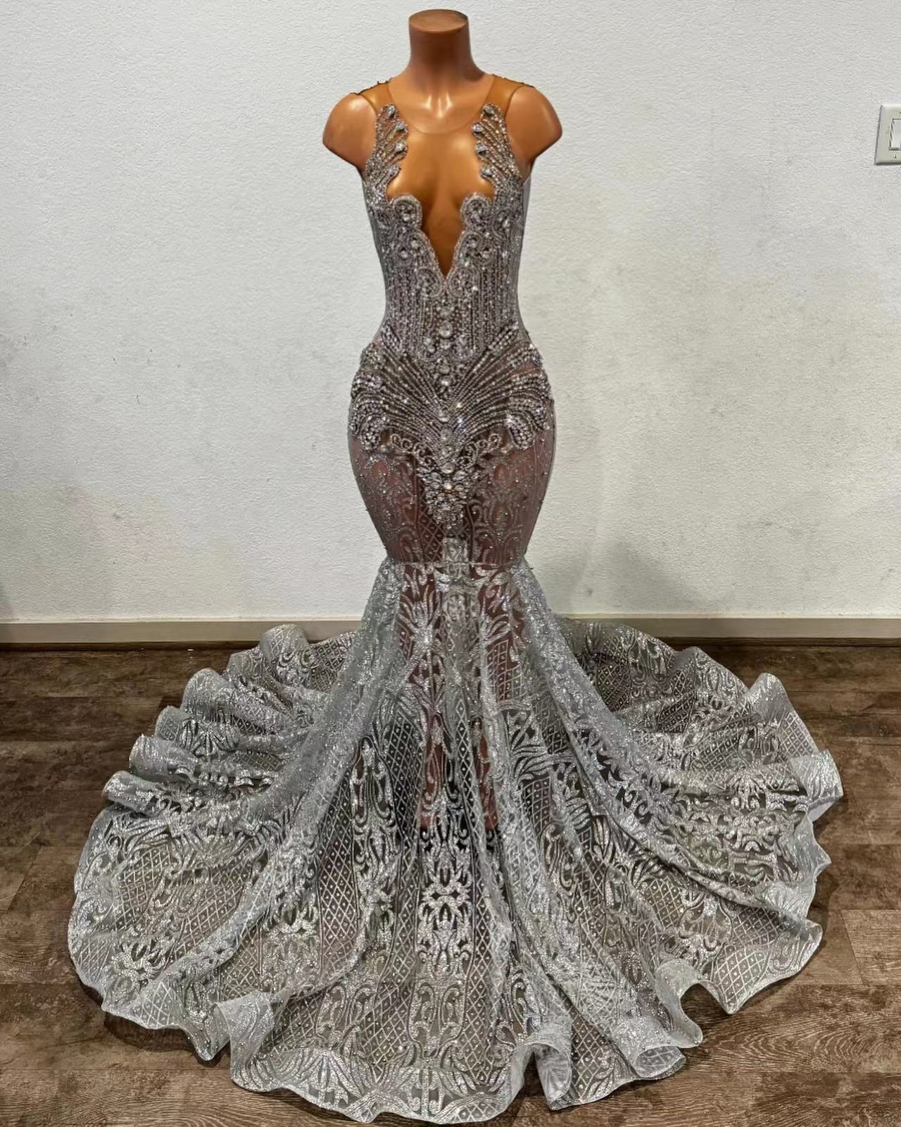 Sparkly Sequined Mermaid Prom Dresses Long For Women 2025 Silver ...