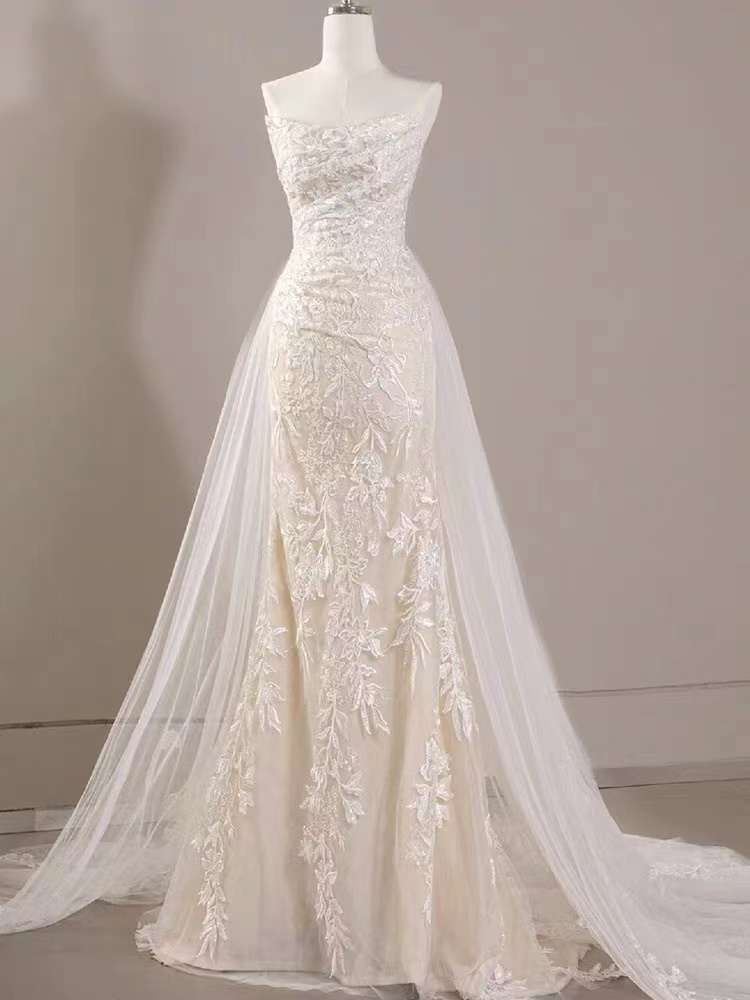 One Shoulder Mermaid Wedding Dresses Lace Detachable Train Bridal ...