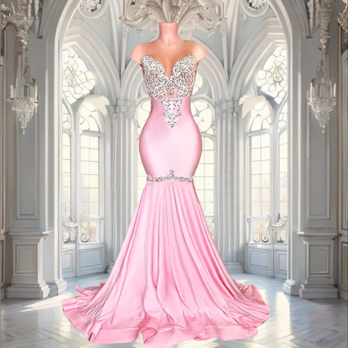 Beautiful Blush Pink Mermaid Prom Dress With Silver Beaded Bodice Long ...
