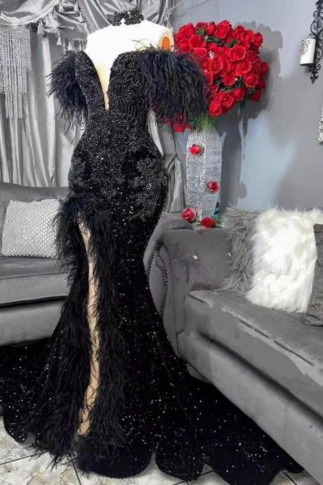 Elegant Blue Velvet Short Prom Dress For Black Girls Sheer Mesh Luxury Crystal Women Birthday ...