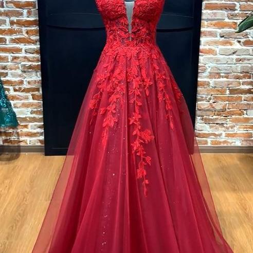 Red Prom Dresses, High Neck Prom Dreses, Beaded Prom Dresses, Crystal ...