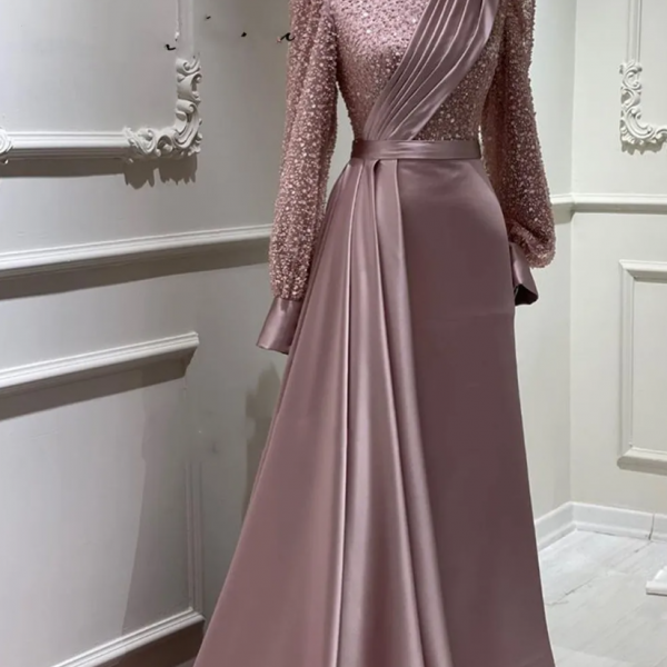Muslim Evening Dresses Beaded Puffy Long Sleeves Turkey Dubai Dinner ...