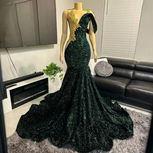 Gorgeous Long Prom Dresses 2023 Mermaid Style Luxury Sparkly Silver Crystals Red Sequin Black ...