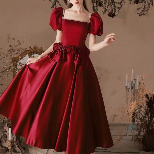 Vintage-inspired Ruby Red Puff Sleeve Homecoming Dress on Luulla