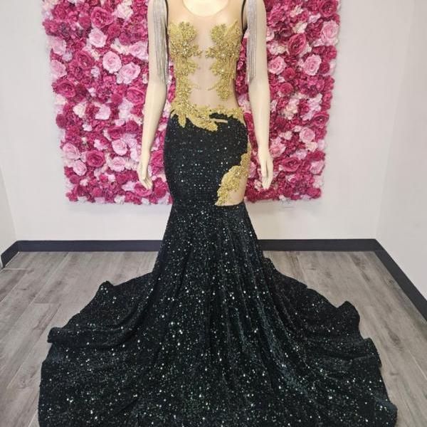 Luxury Long Prom Dresses 2023 Sexy Mermaid Style Sparkly Silver Diamond Crystals Black Girl ...