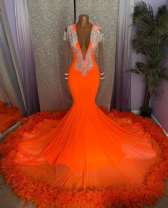 Long Sleeve Prom Dresses, Custom Make Evening Dresses, Crystal Evening ...