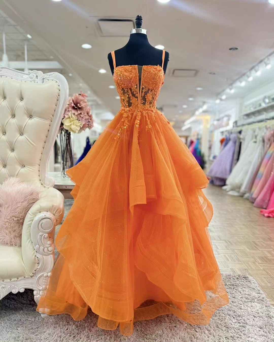 Orange Prom Dresses Long For Women 2025 Illusion Corset Lace Appilques ...