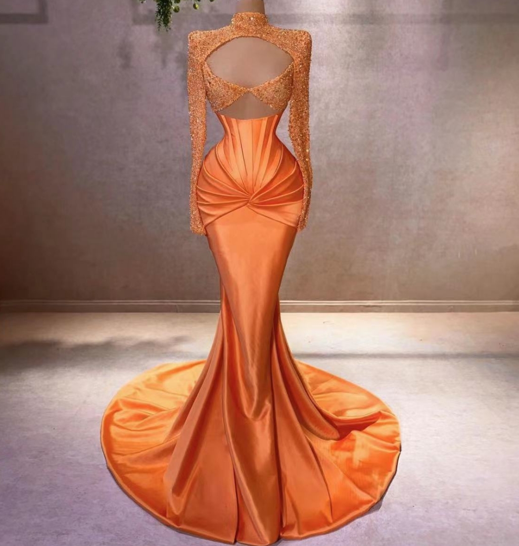Mermaid Orange Sparkly Sequined Prom Dresses Long For Women 2025 Long ...