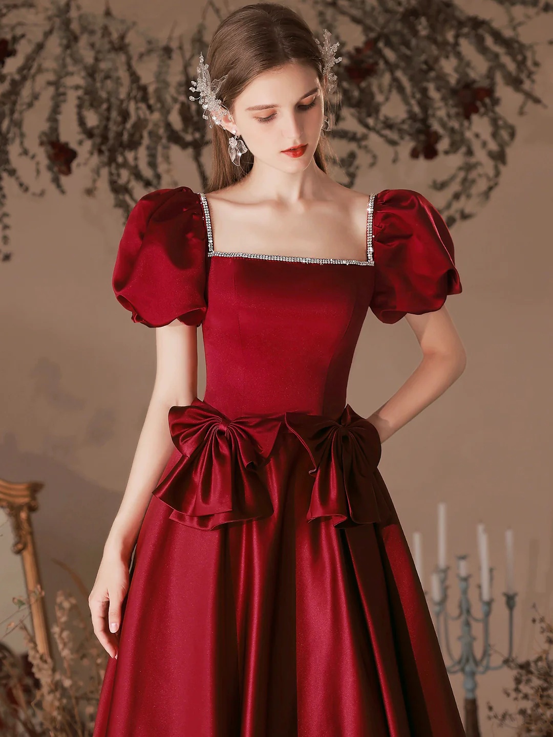 Vintage-inspired Ruby Red Puff Sleeve Homecoming Dress on Luulla