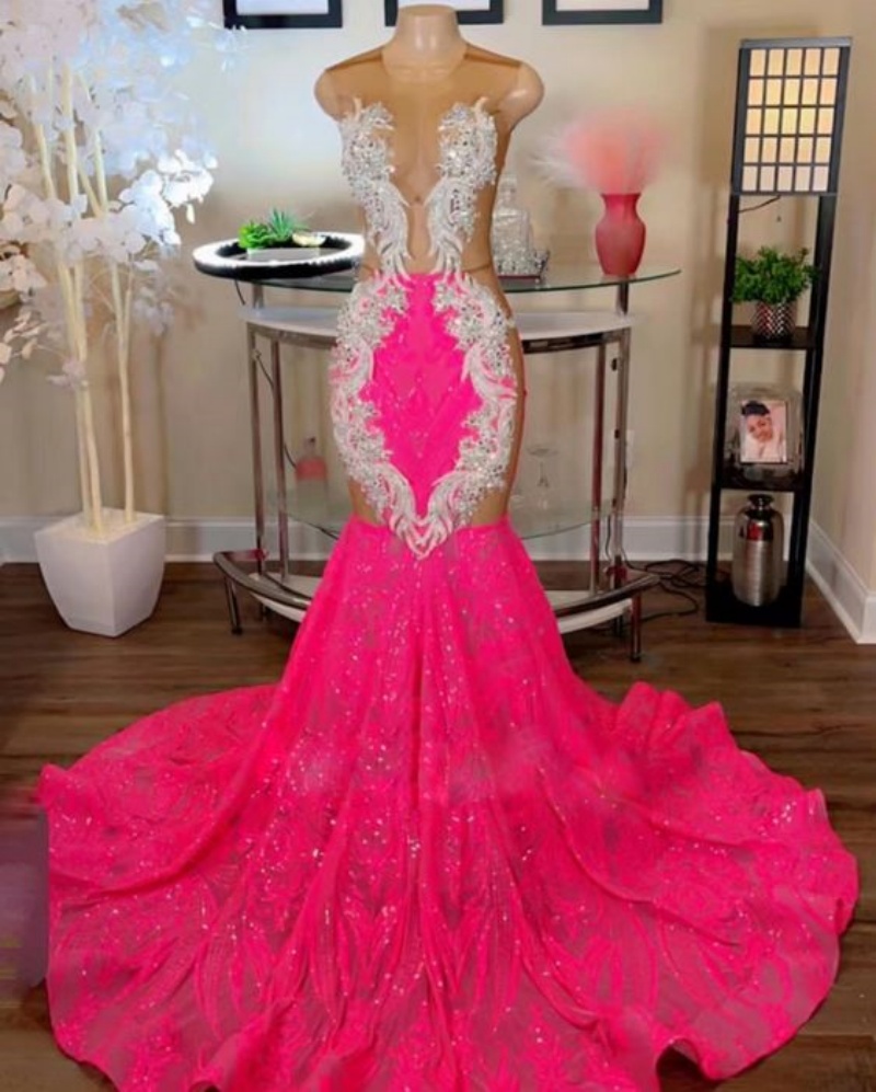 Pink Mermaid Prom Dresses Long For Women 2025 Sparkly Sequin Mermaid ...