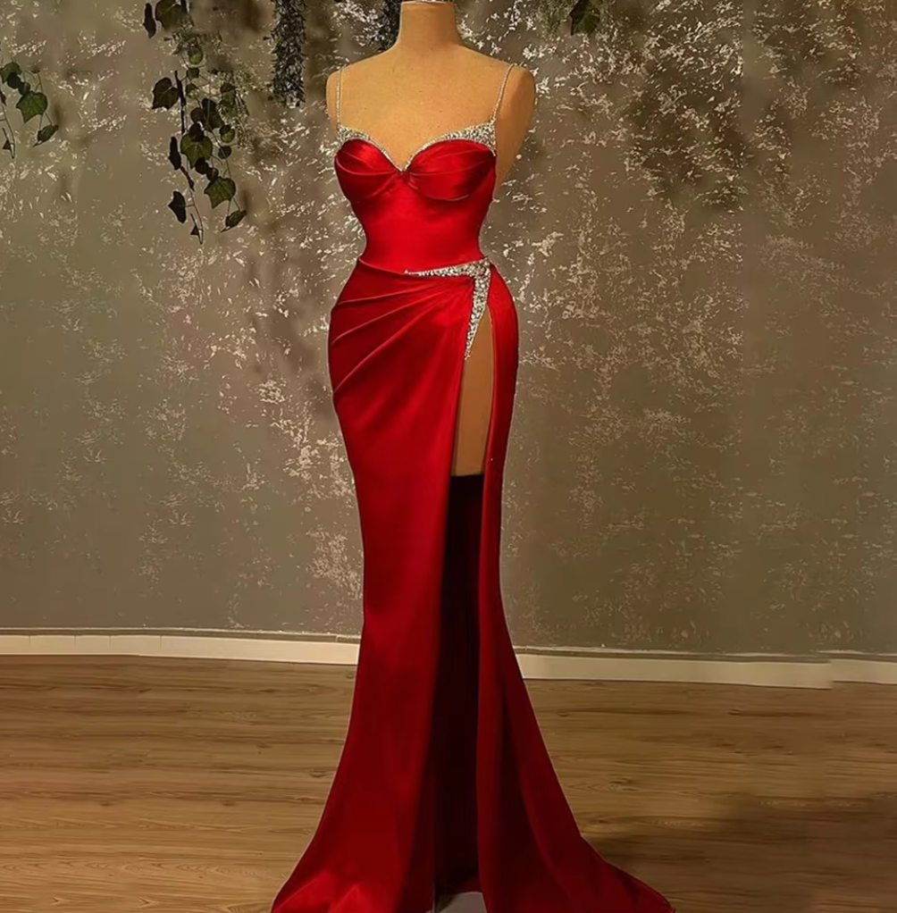 Spaghetti Strap Prom Dress Special Occasion Dresses Red Charming Long ...