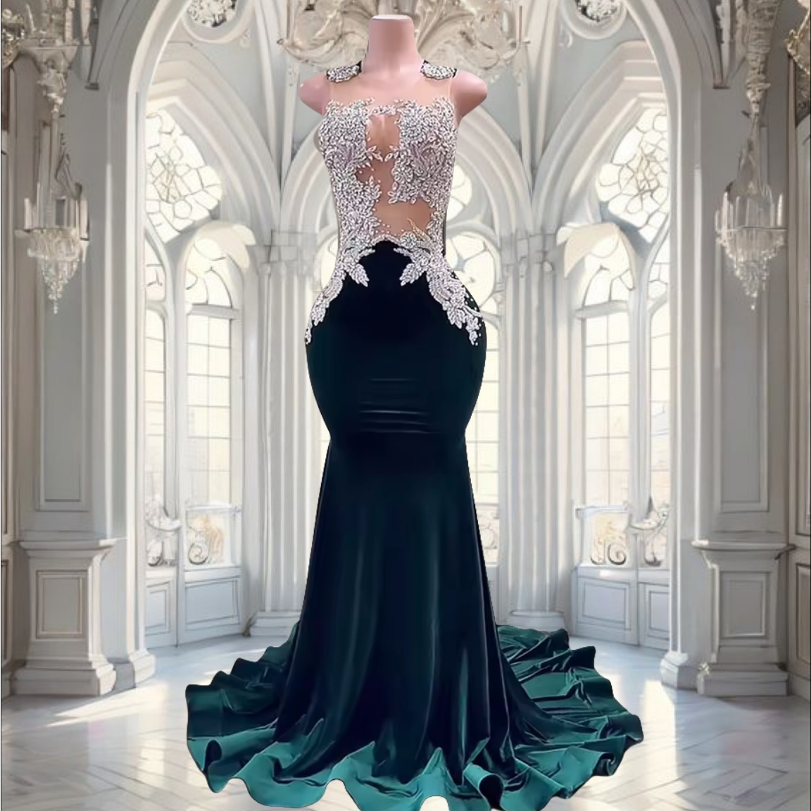 Long Dark Cyan Black Girls Prom Dresses Sleeveless Crystal Rhinestone ...