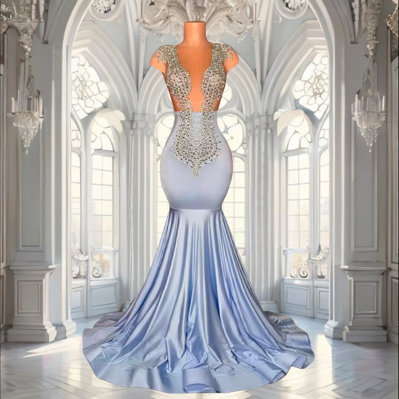 Elegant Fitted Baby Blue Mermaid Prom Dresses For Black Girls Sparkling ...